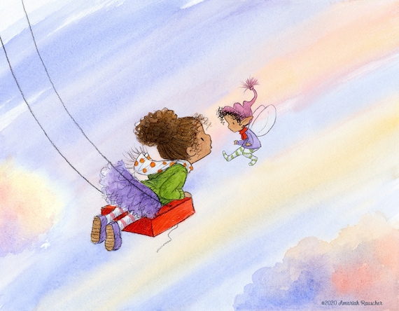 When Fairies Were Real Girl With Curly Brown Hair and Fairy - Etsy