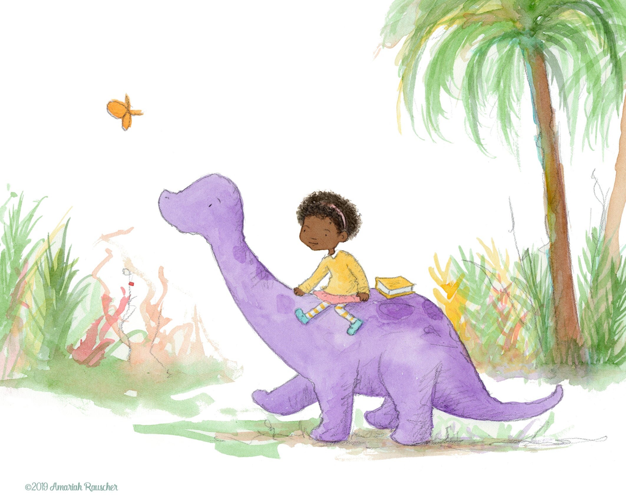 My Brontosaurus Girl Riding Purple Dinosaur Art Print - Etsy 日本