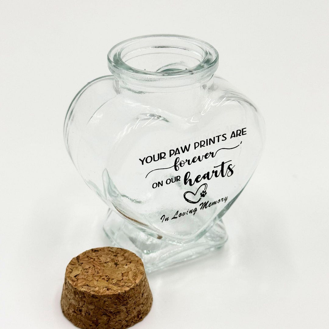 Pet Hair Memorial Heart Jar, Dog or Cat Loss Gift, Rainbow Bridge Fur ...