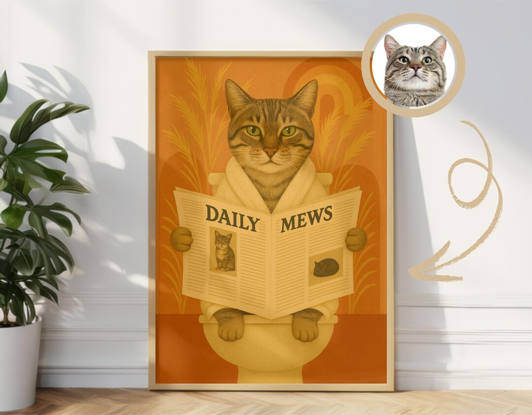 Cat Newspaper Poster, Funny Bathroom Wall Art, Black Cat Toilet Print ...