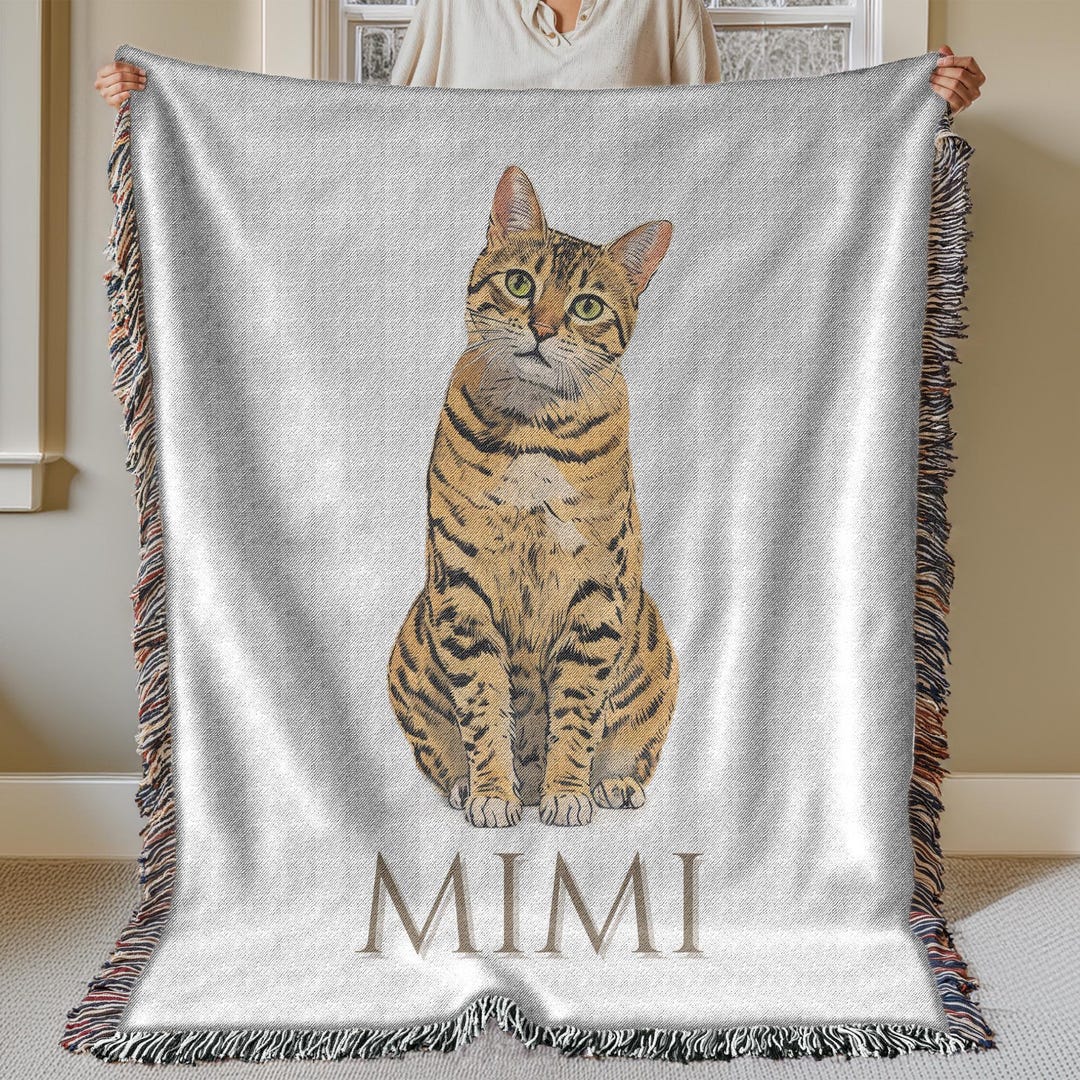 Custom Cat Blanket, Photo Pet Blanket, Woven Named Throw, Animal ...