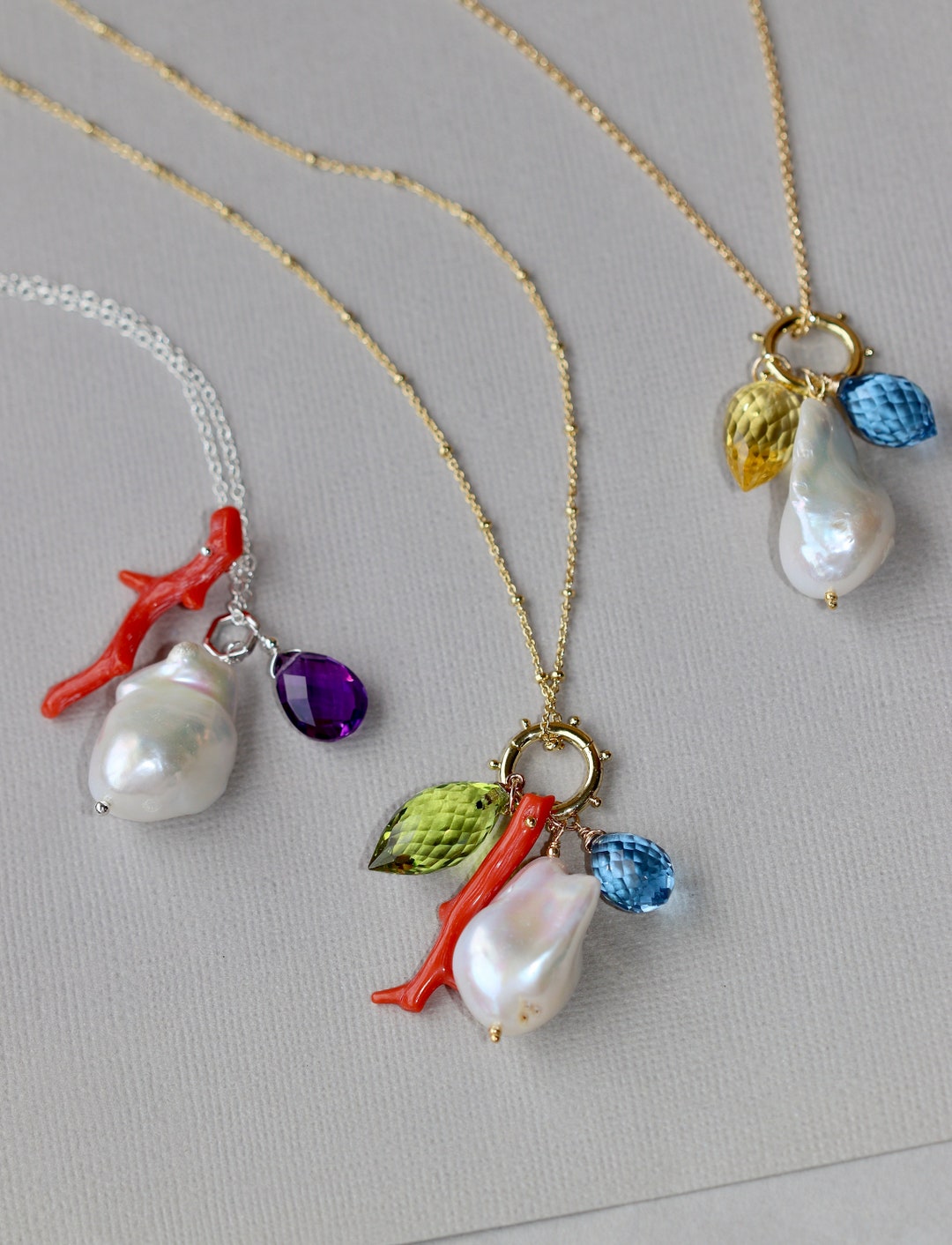 Baroque Extra Large Pearls Pendants, Mothers Day, Colorful Stones, Red ...