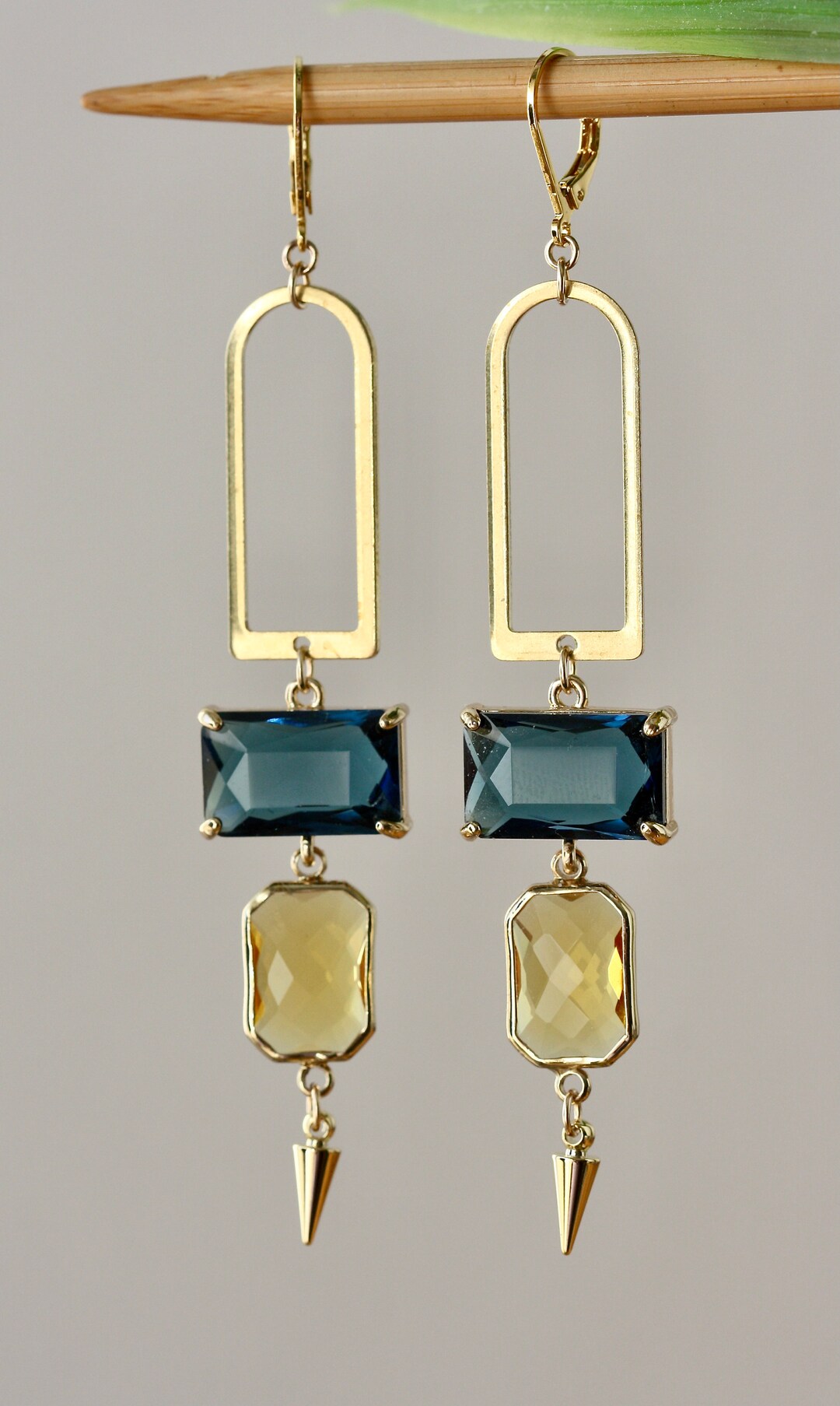 Contemporary Extra Long Earrings, Yellow and Blue, Modern Design ...