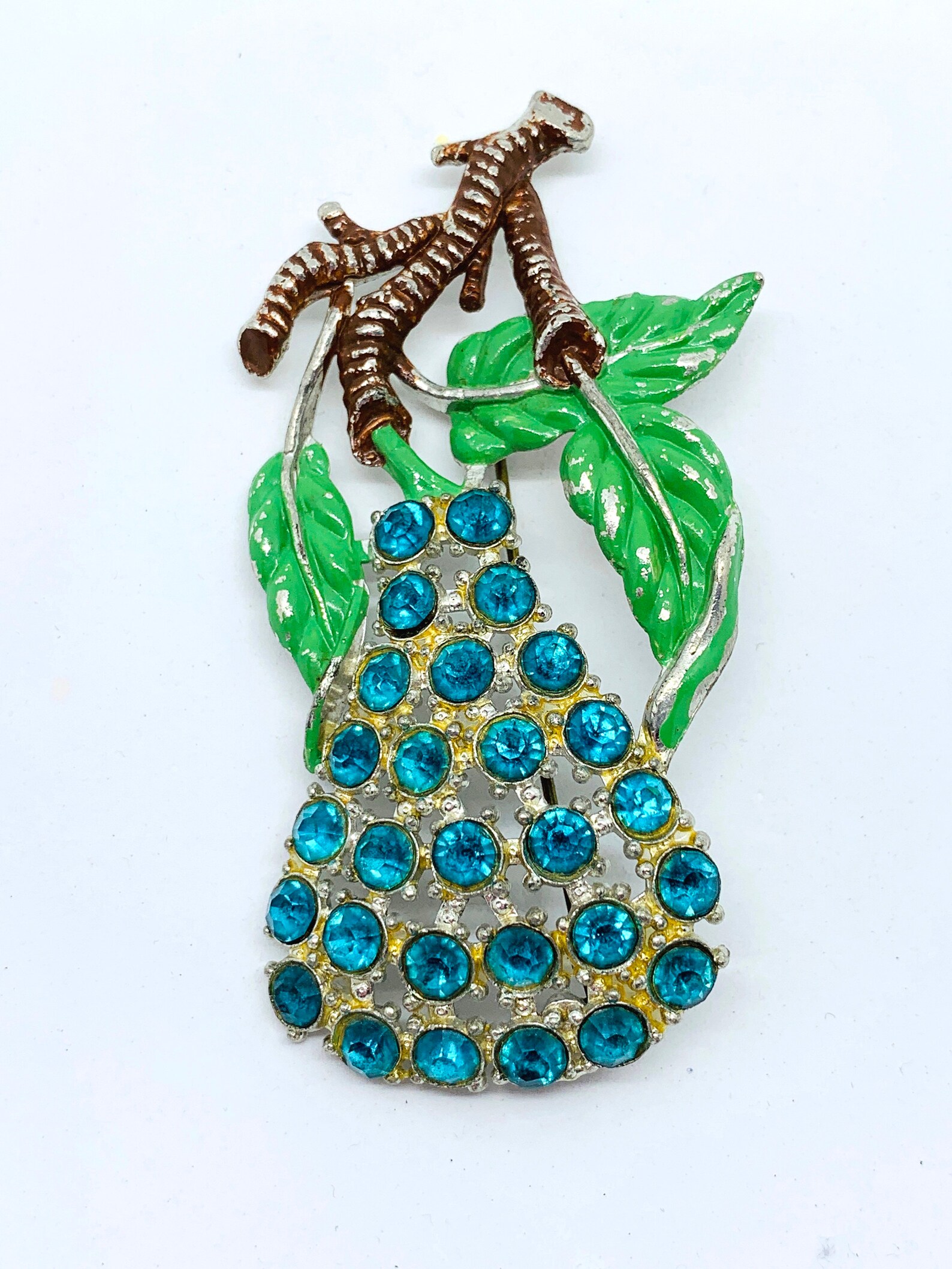 Vintage Turquoise Rhinestone Pear Pin | Etsy