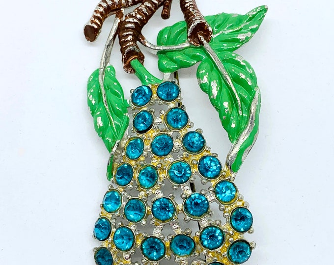 Vintage Turquoise Rhinestone Pear Pin - Etsy