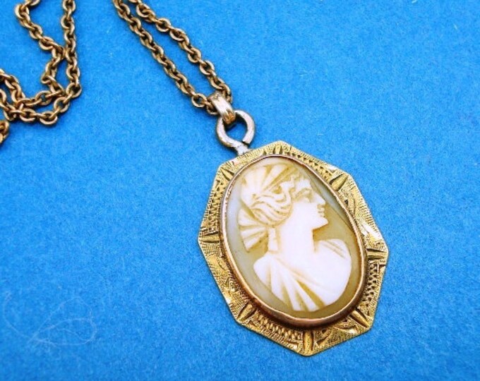 Vintage 12K GF Carved Cameo Necklace - Etsy