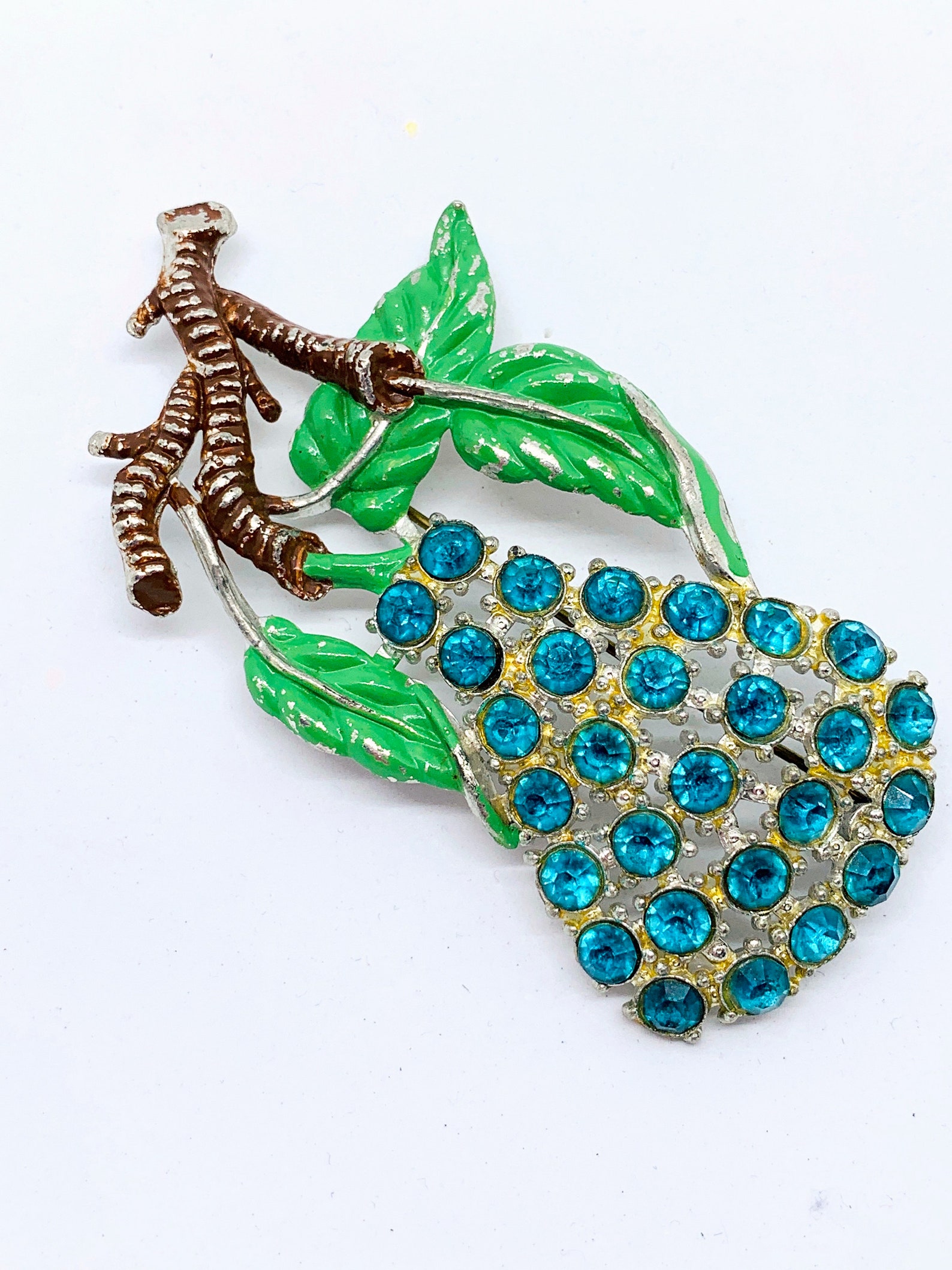 Vintage Turquoise Rhinestone Pear Pin | Etsy