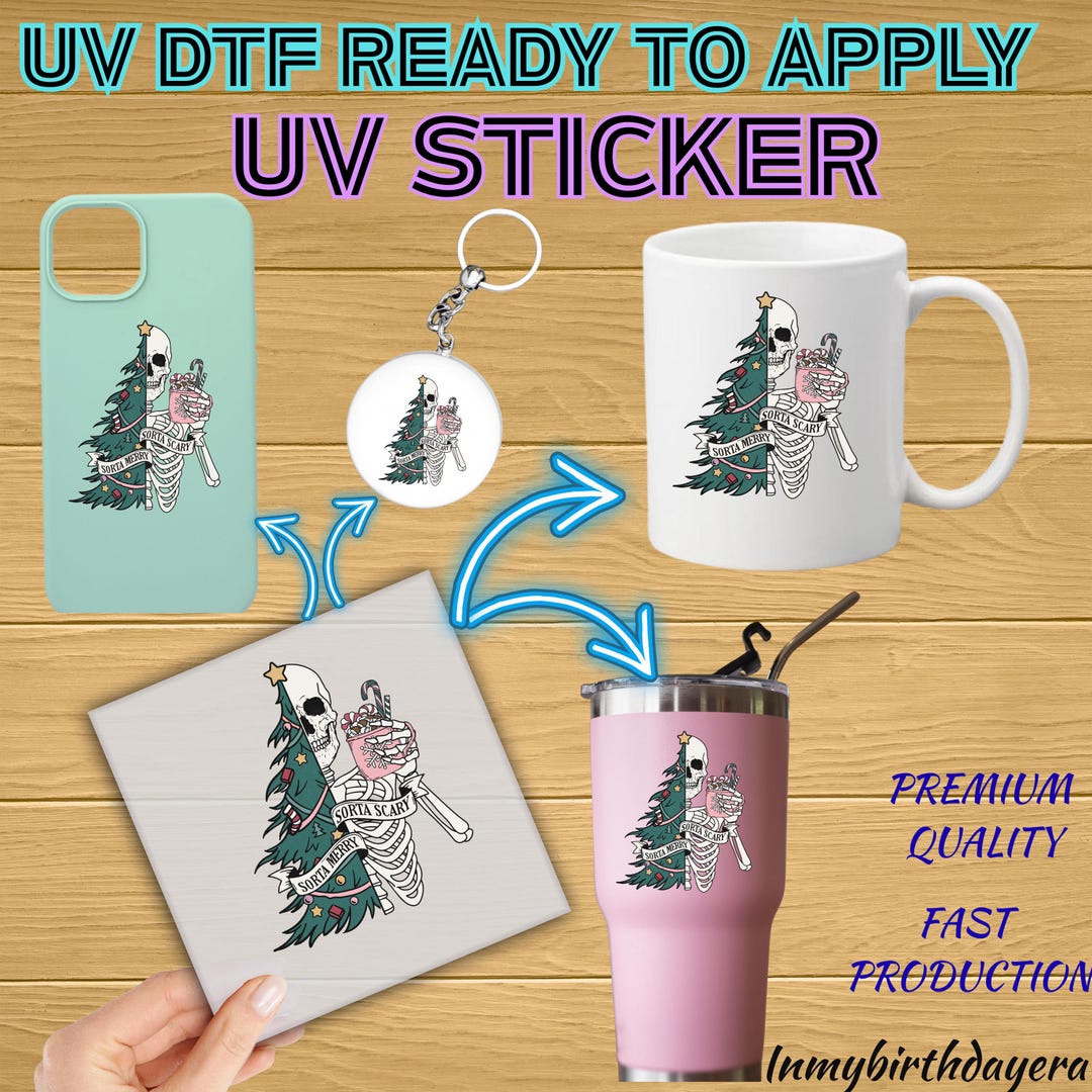 Sorta Merry Sorta Scary Skeleton Christmas Tree UV DTF Sticker, Ready ...