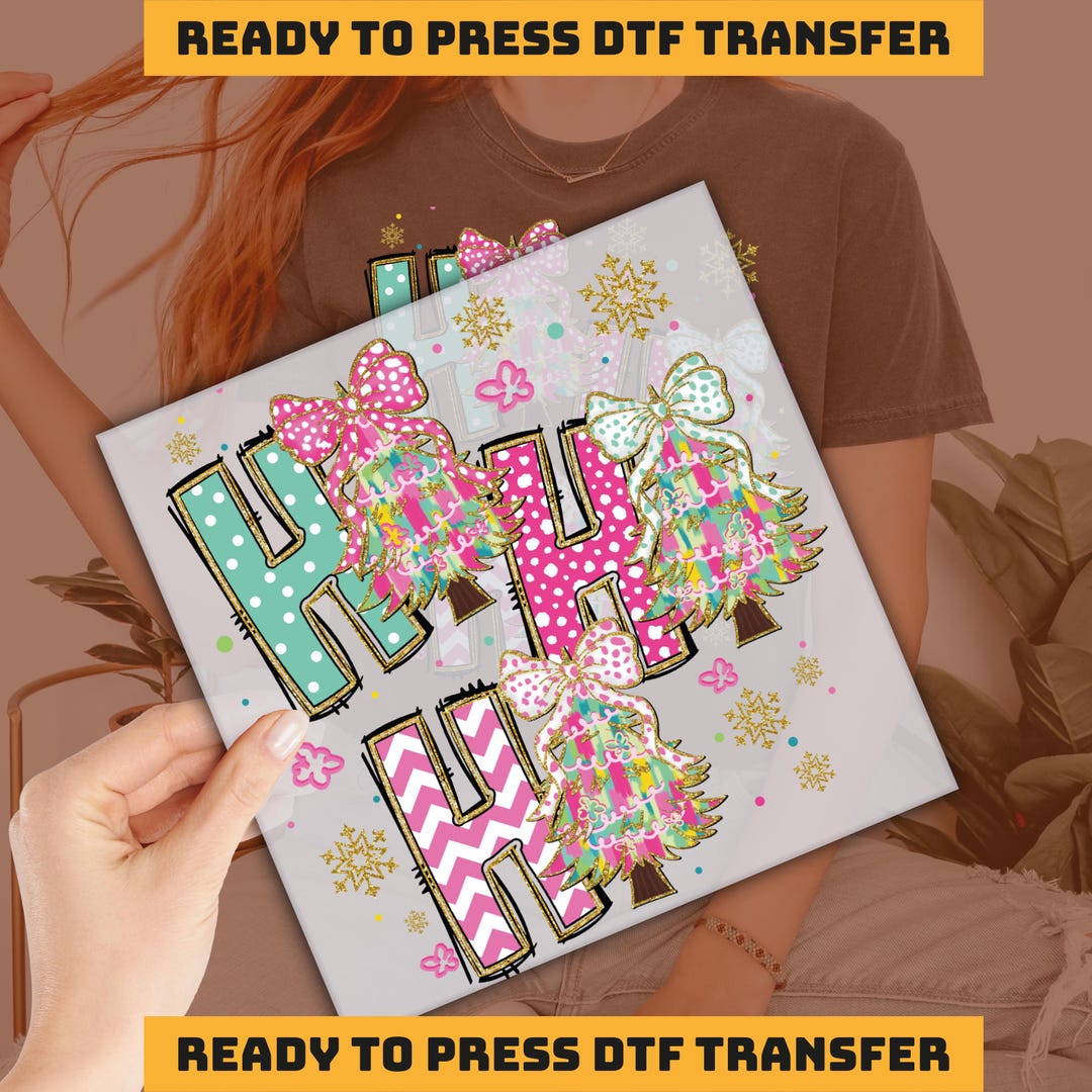 Ho Ho Ho Christmas Tree Design DTF Transfer, Glitter Effect Coquette ...