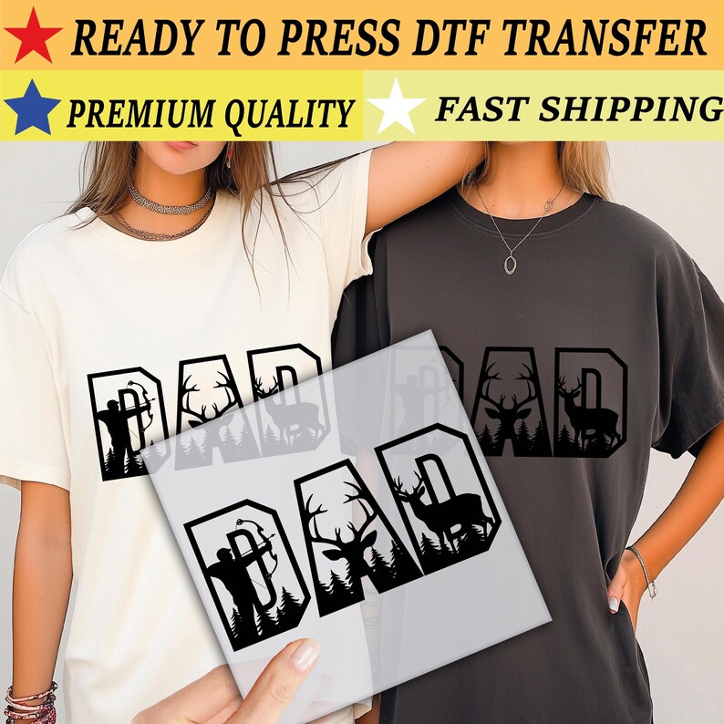 Father's Day DTF Transfer, Deer and Forest Design Inside DAD Letters ...
