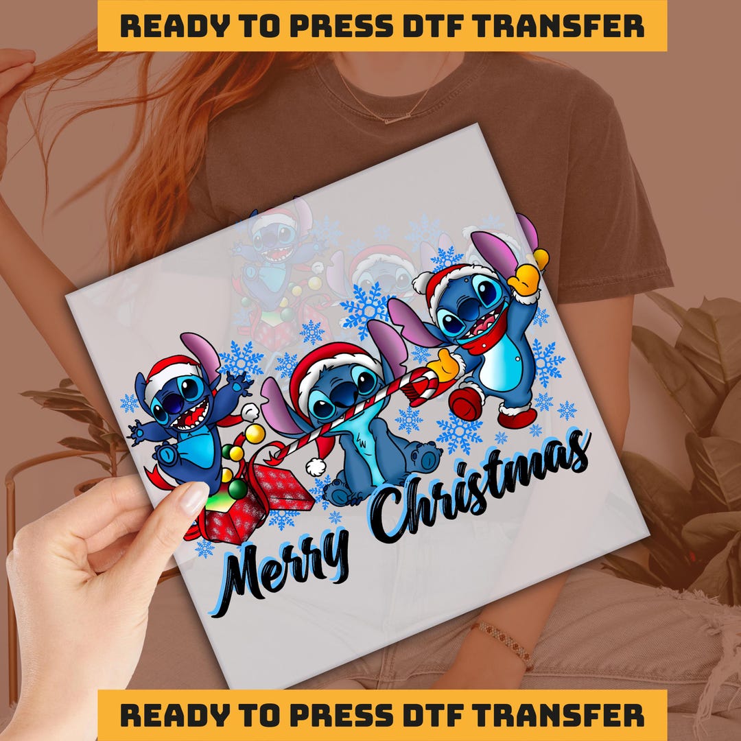 Stitch Merry Christmas,stitch Xmas Design DTF Transfer, Ready to Press ...