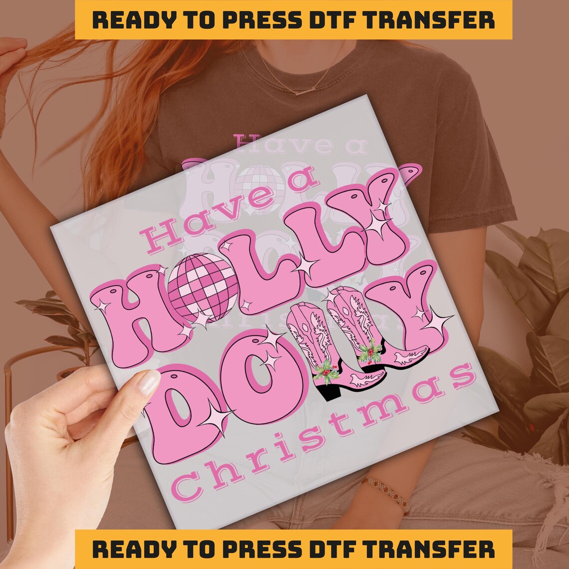 Have A Holly Dolly Christmas, Cow Girl Design DTF Transfer, Ready to ...