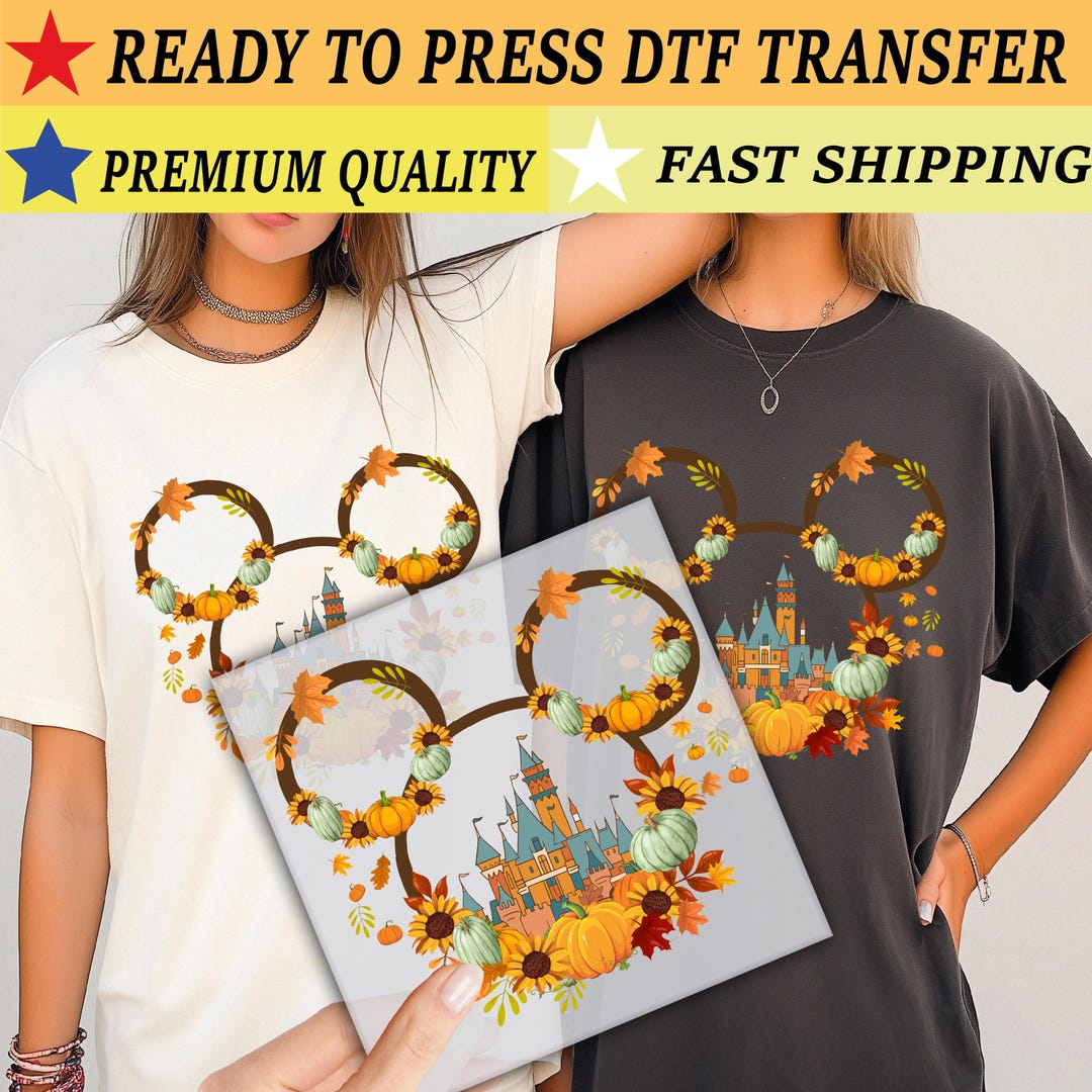Disney Mickey Autumn DTF Transfer, Ready to Press, Fall Pumpkin and ...