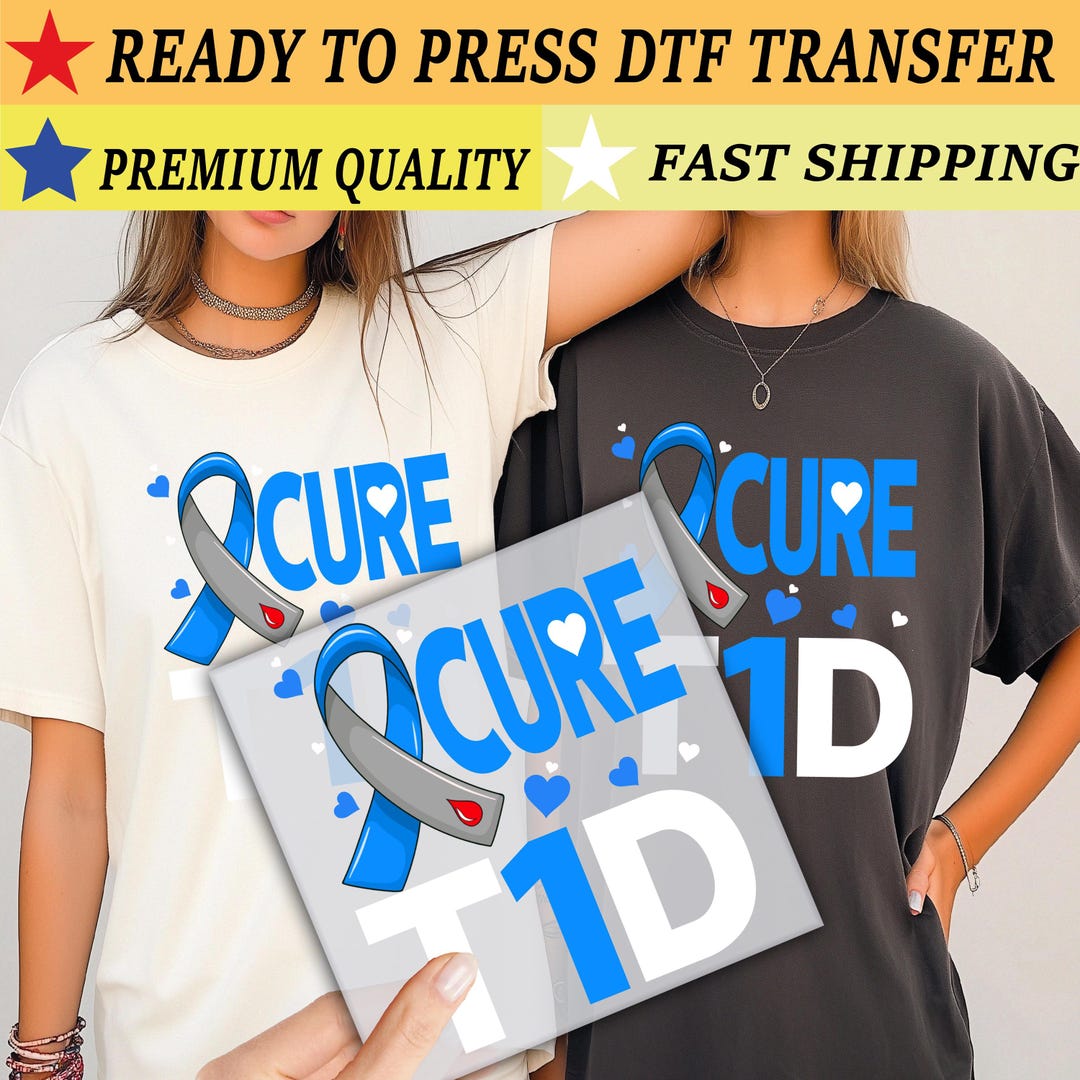 CURE T1D DTF Transfer, Diabetes Awareness Blue Ribbon Design, Ready to ...