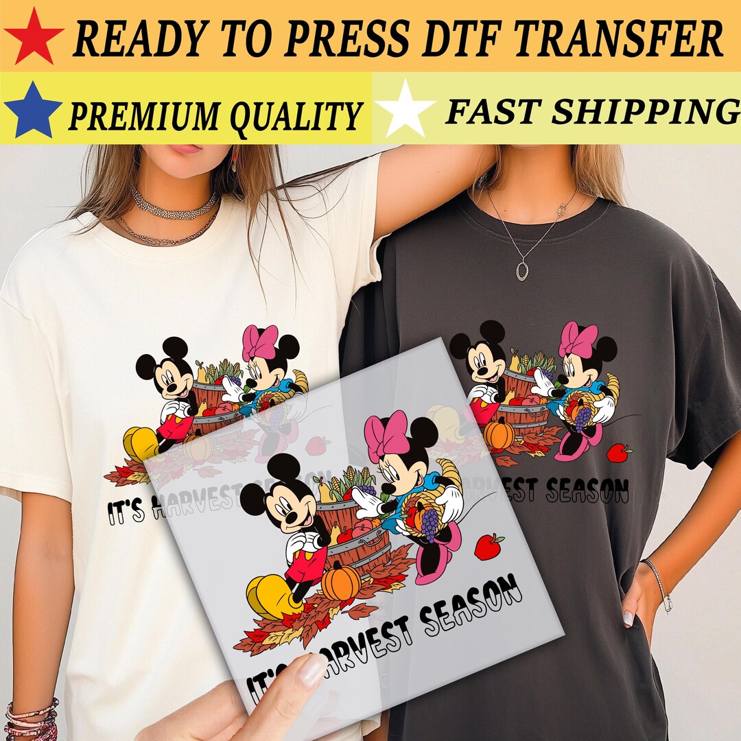It’s Harvest Season Mickey & Minnie Mouse DTF Transfer, Ready to Press ...