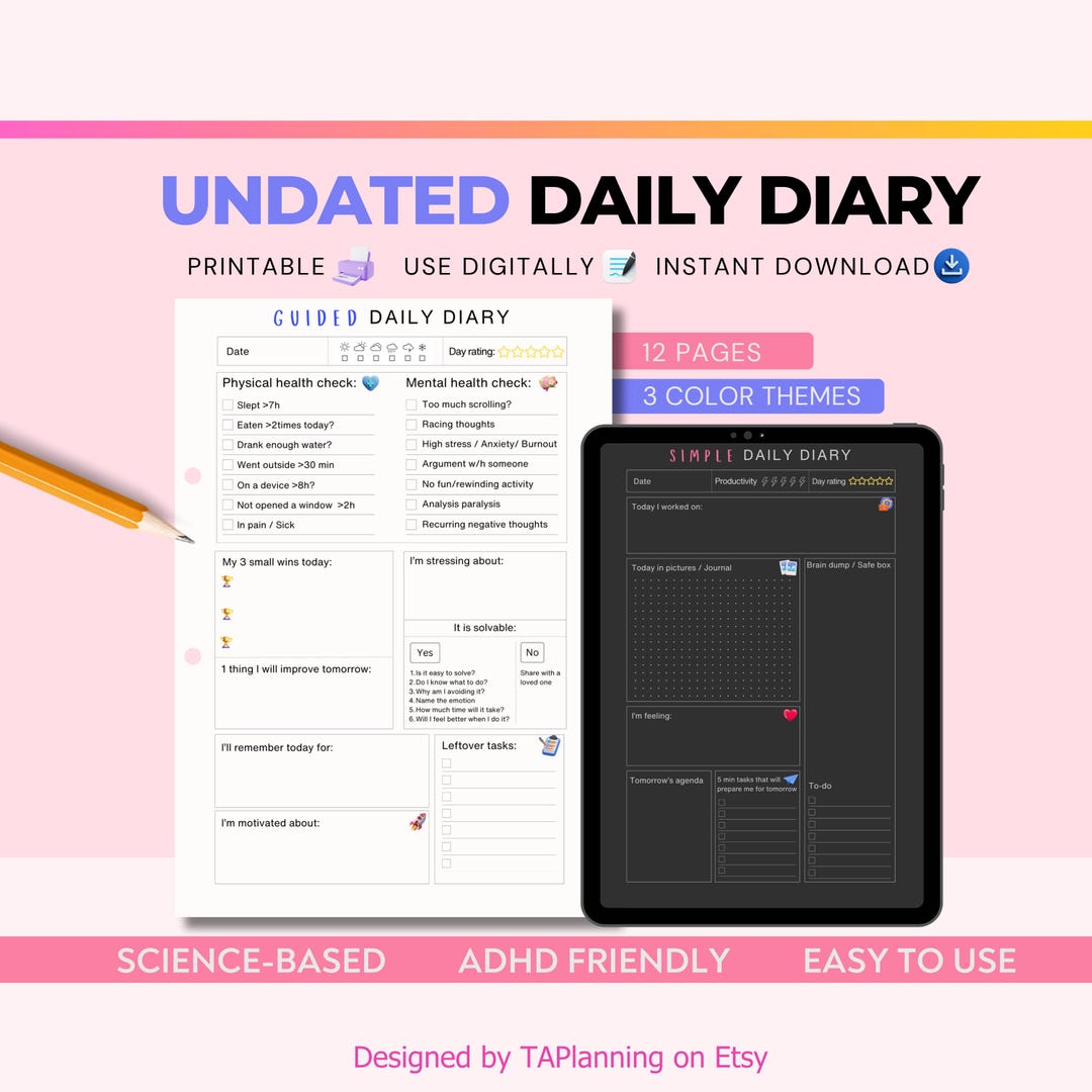 Simple Digital Daily Diary | ADHD Journal 2025 | Goodnotes Minimalist ...