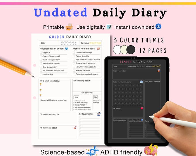 Digital Daily Diary | ADHD Journal 2025 | Goodnotes Minimalist Journal ...