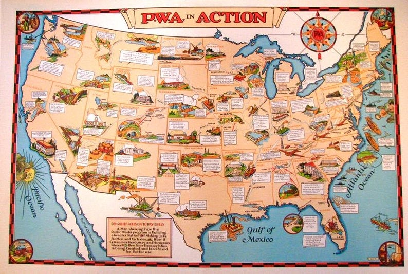 1930's PWA Public Works Administration Vintage WPA Era Poster Map - Etsy