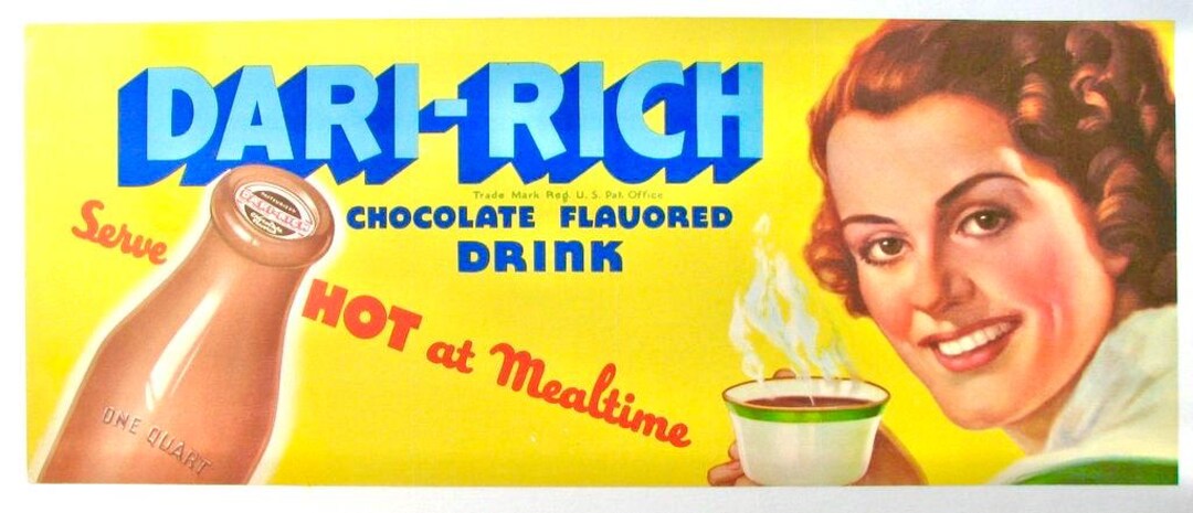 1930's Dari Rich Hot Cocoa Chocolate Vintage Milk Advertising Poster - Etsy