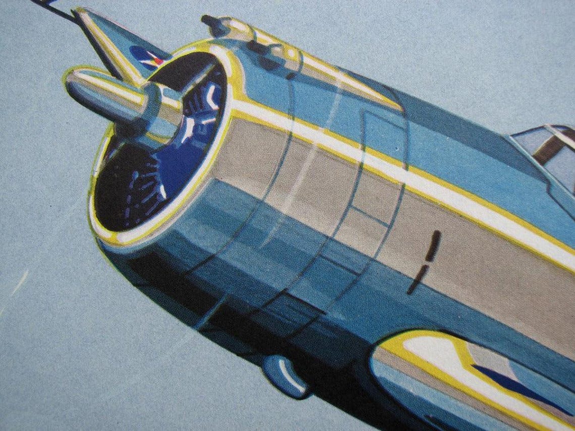 1940's Vintage WW2 Jaffee Republic YP-43 Lancer Airplane Poster Print ...
