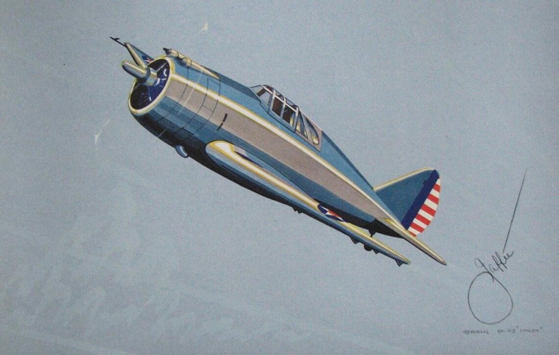 1940's Vintage WW2 Jaffee Republic YP-43 Lancer Airplane Poster Print ...