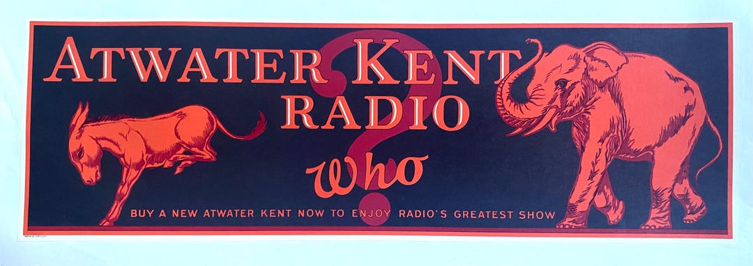 1920's Atwater Kent Radio Advertising Vintage Political Poster Sign - Etsy