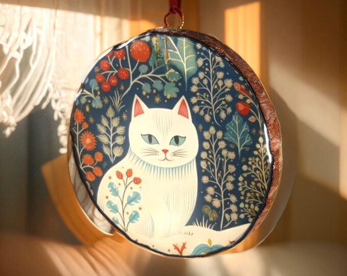 Scandinavian Cat Ceramic Christmas Ornament, Scandinavian Christmas ...