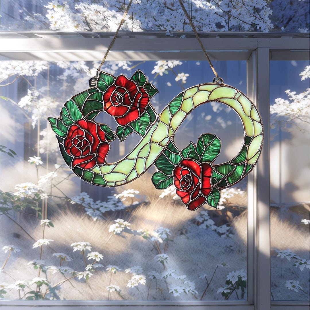 Infinity Symbol Rose Sun Catcher, Faux Stained Glass Window Hanging ...