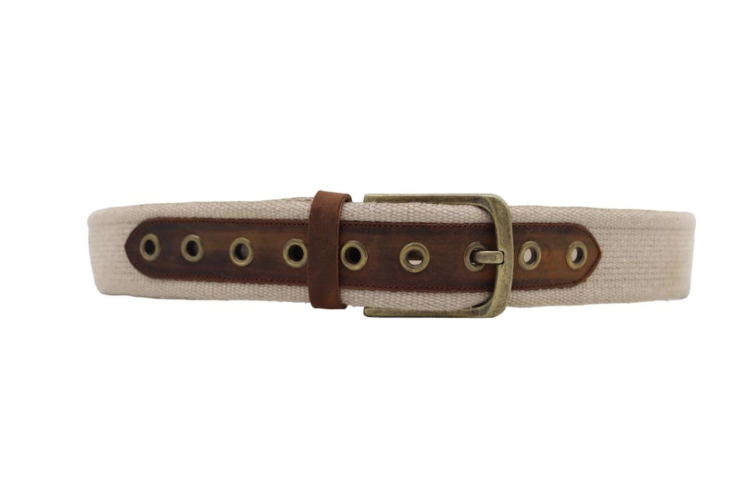 Unisex Beige Canvas Belt, Woven Webbing, Brass Buckle - Etsy