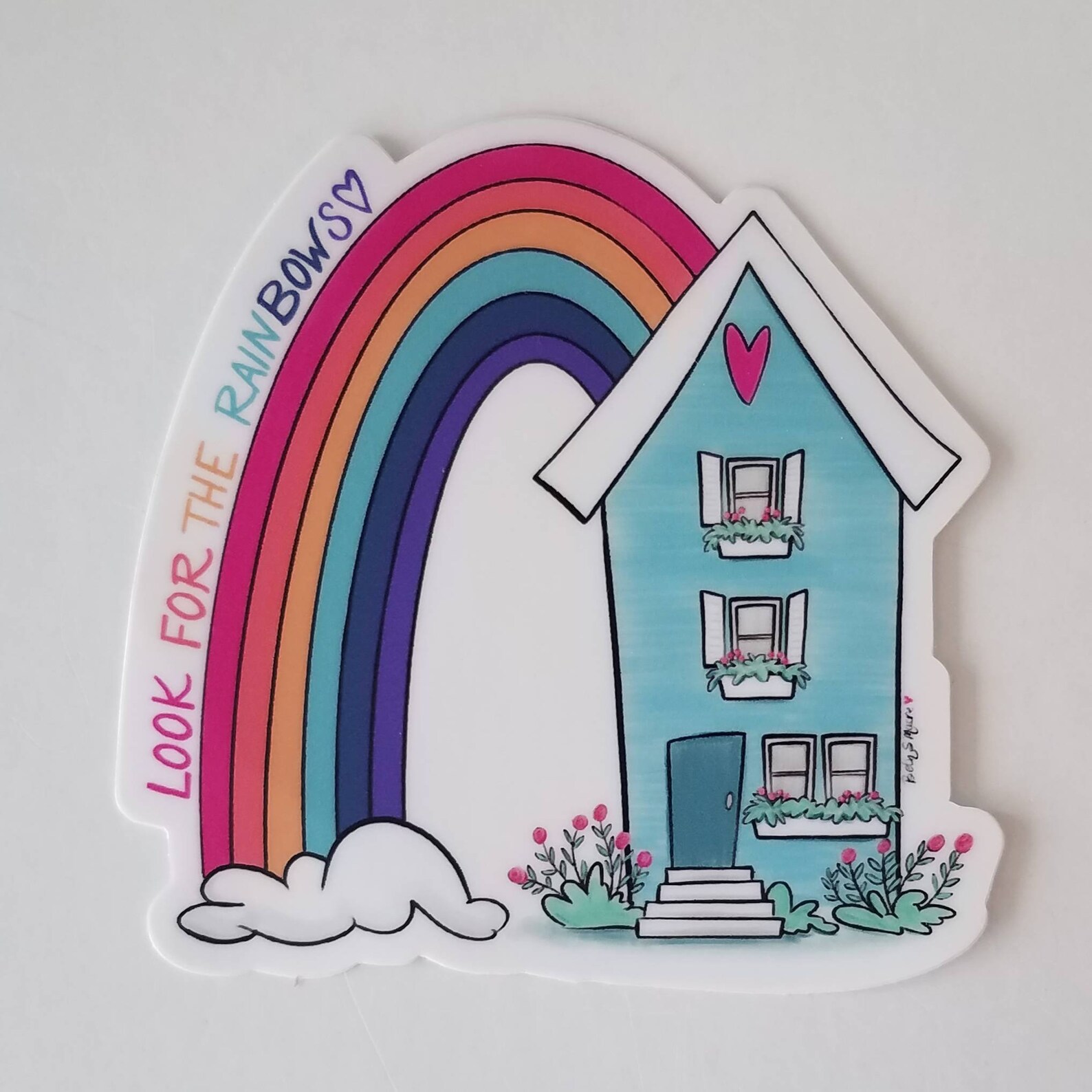 Blue House With Rainbow Vinyl Sticker, Look for the Rainbows - Etsy
