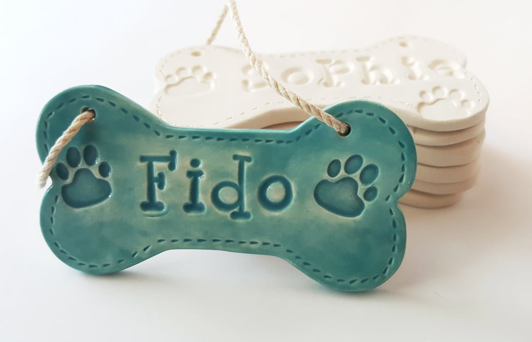 Personalized Ceramic Dog Bone Christmas Ornament, Custom Clay Dog Bone ...