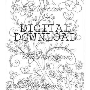 Printable Digital Download Coloring Page, Flowers and Nature Doodles ...