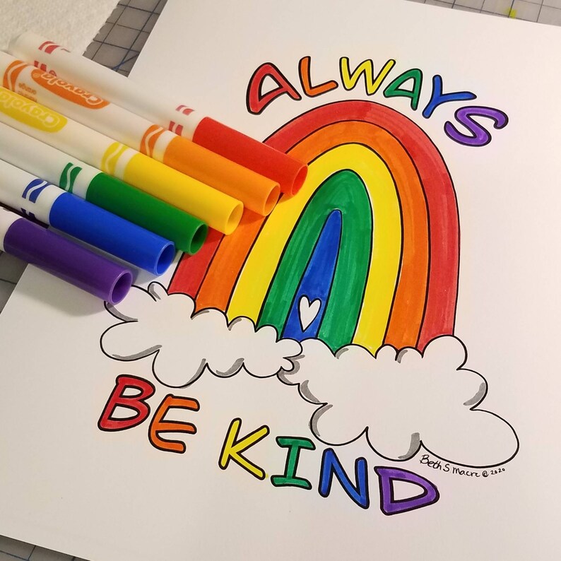 Rainbow Art Coloring Page Set of 3 Be A Rainbow Always Be - Etsy