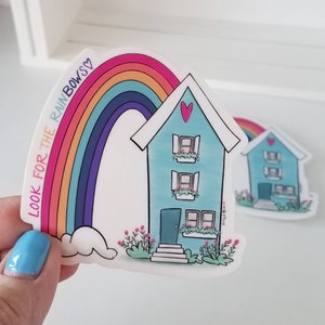 Blue House With Rainbow Vinyl Sticker, Look for the Rainbows - Etsy