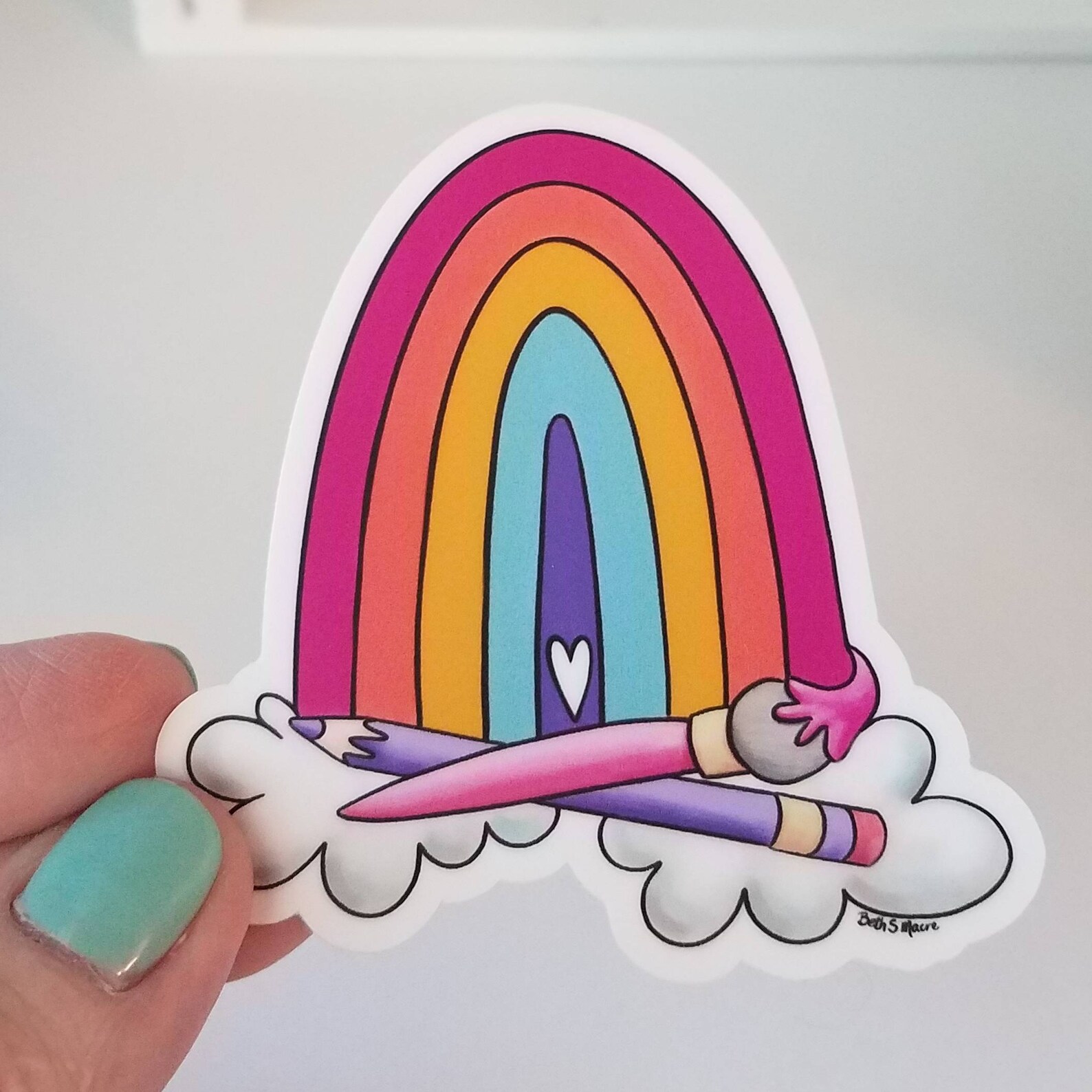 Bright Colors Rainbow With Paintbrush and Pencil Vinyl Sticker - Etsy