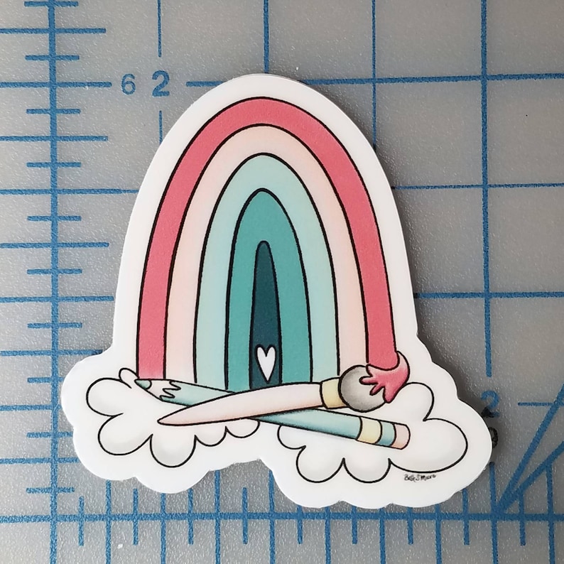 Muted Colored Rainbow With Paintbrush and Pencil Vinyl Sticker - Etsy