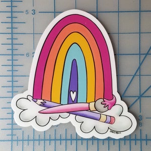 Bright Colors Rainbow With Paintbrush and Pencil Vinyl Sticker for ...