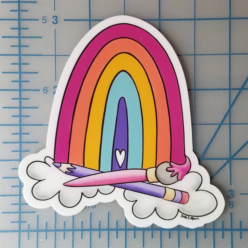 Bright Colors Rainbow With Paintbrush and Pencil Vinyl Sticker - Etsy