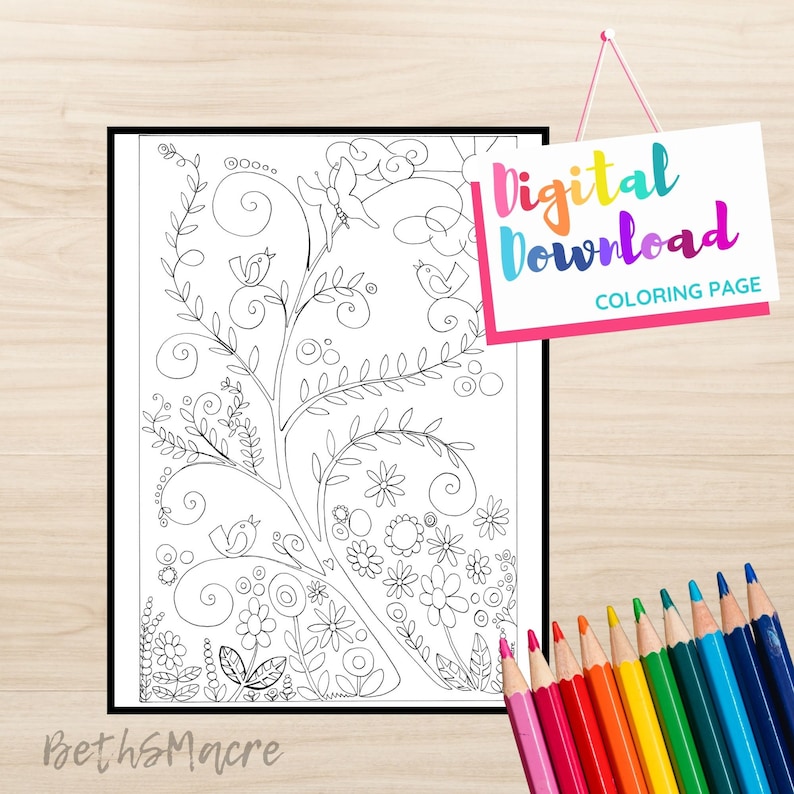 Printable Digital Download Coloring Page Flowers and Nature - Etsy