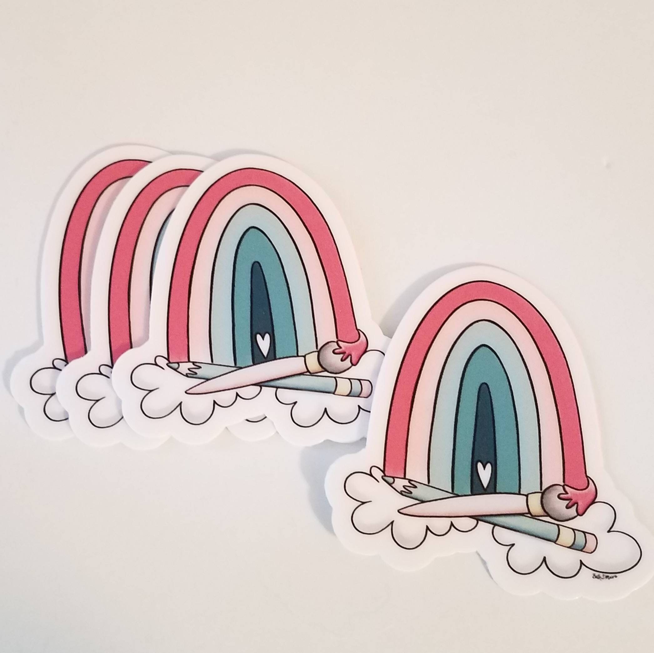 Muted Colored Rainbow With Paintbrush and Pencil Vinyl Sticker for ...