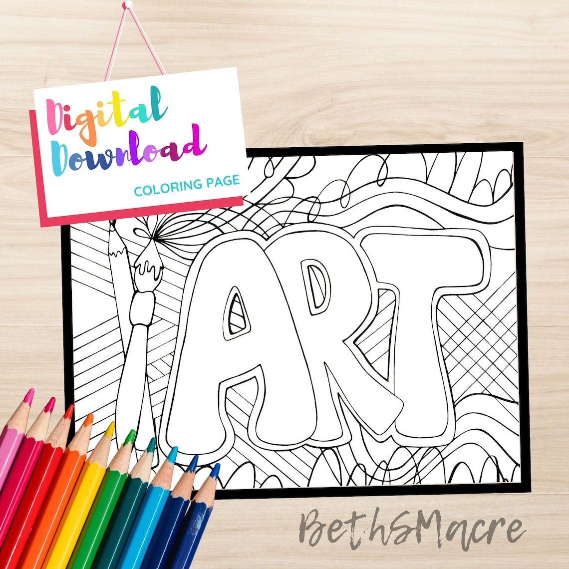Printable Coloring Page With Word Art and Abstract Designs | Etsy