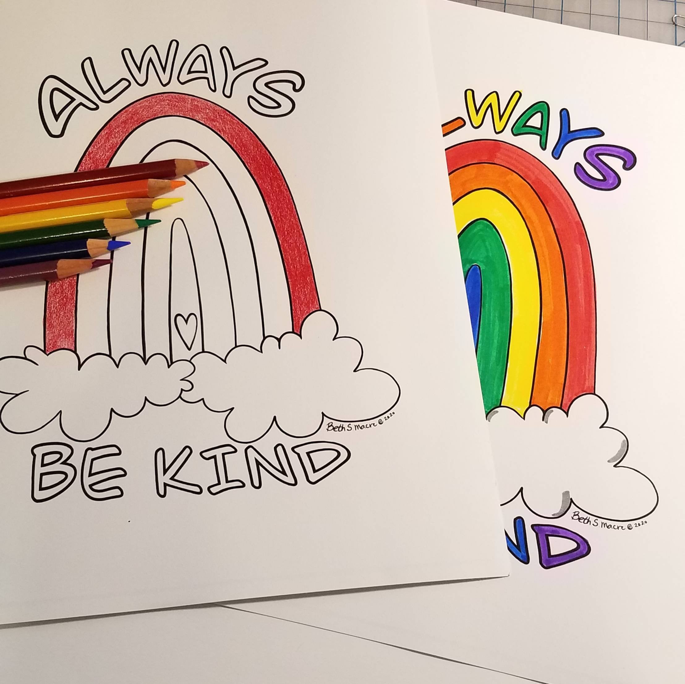 Rainbow Art Coloring Page Set of 3 Be A Rainbow Always Be | Etsy