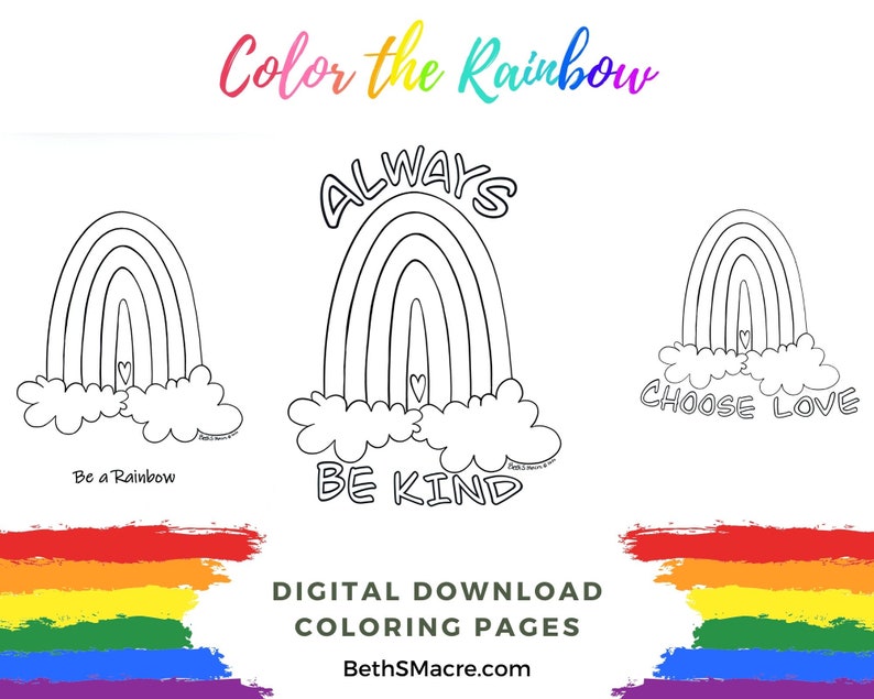 Rainbow Art Coloring Page Set of 3 Be A Rainbow Always Be - Etsy
