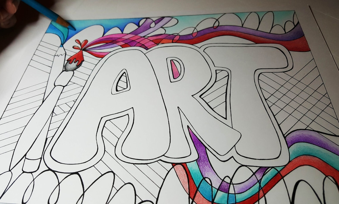 Printable Coloring Page With Word Art and Abstract Designs | Etsy