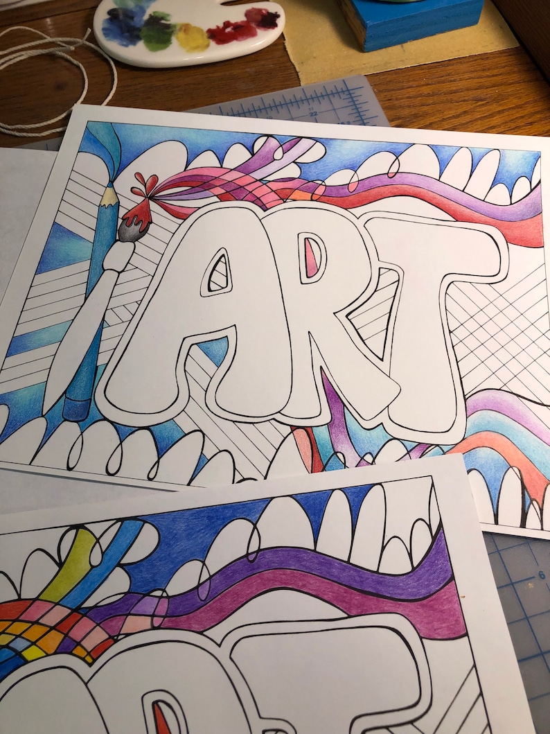 Printable Coloring Page With Word Art and Abstract Designs - Etsy