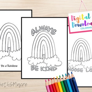 Rainbow Art Coloring Page Set of 3, Be A Rainbow, Always Be Kind ...