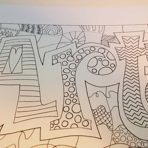 Printable Coloring Page Word Art Drawing Design, Digital Download Print ...