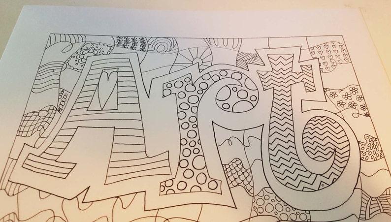 Printable Coloring Page Word Art Drawing Design, Digital Download Print ...
