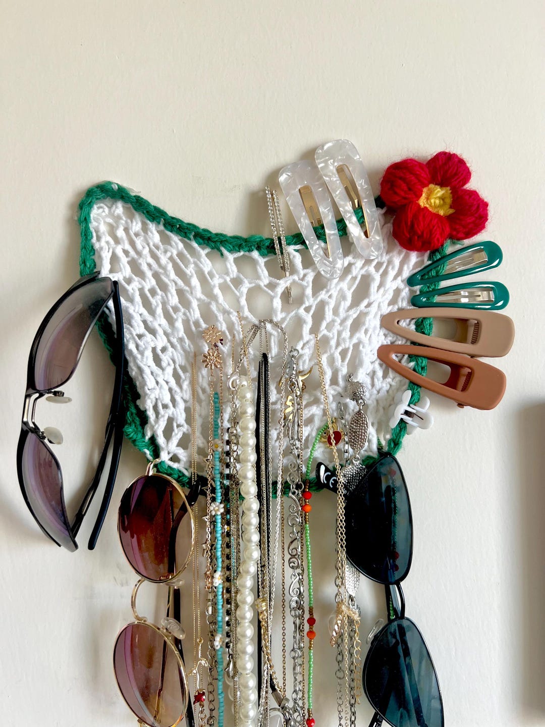 Handmade Crochet Jewelry Holder – Wall Hanging Organizer – Cottagecore ...