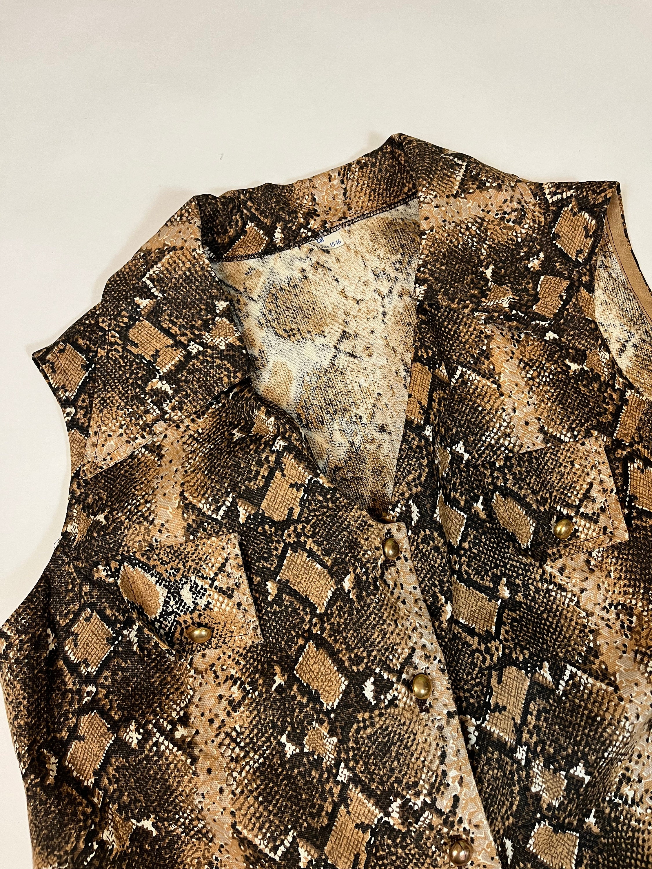 30 X 29 Vintage 1950's | 1960's NOS Snake Python Print 2 Pc Cotton Top ...